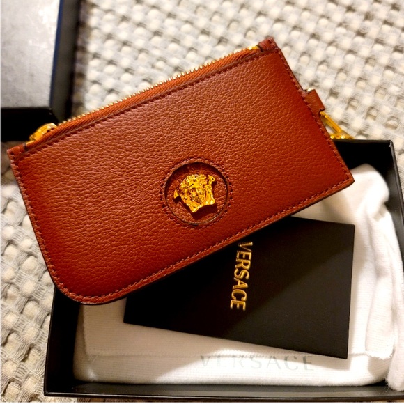 Versace | Bags | New 40 Versace Leather Gold La Medusa Logo Card Case ...